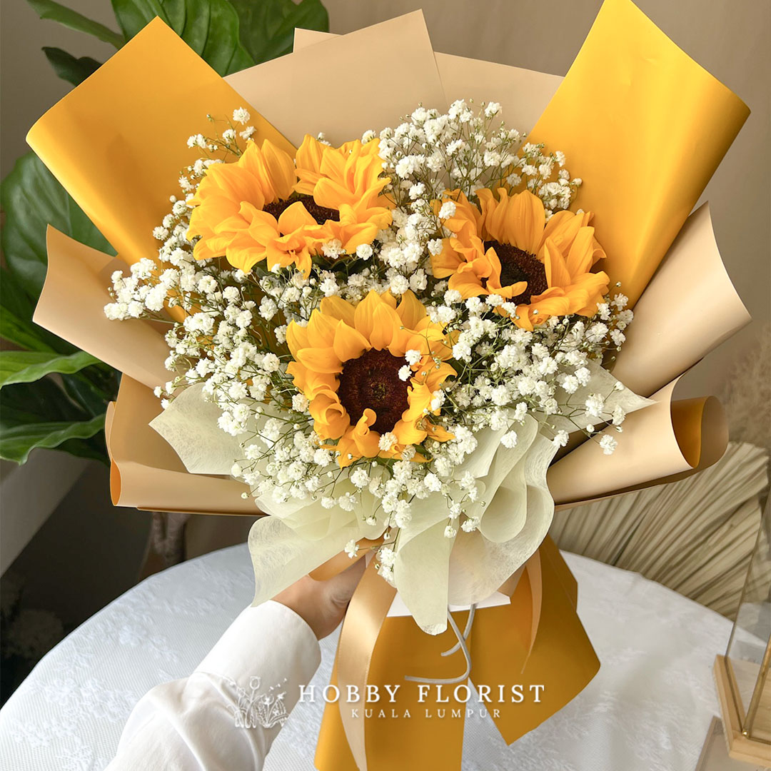 Sunny Baby | Sunflower Bouquet with Baby Breath - Hobby Florist KL